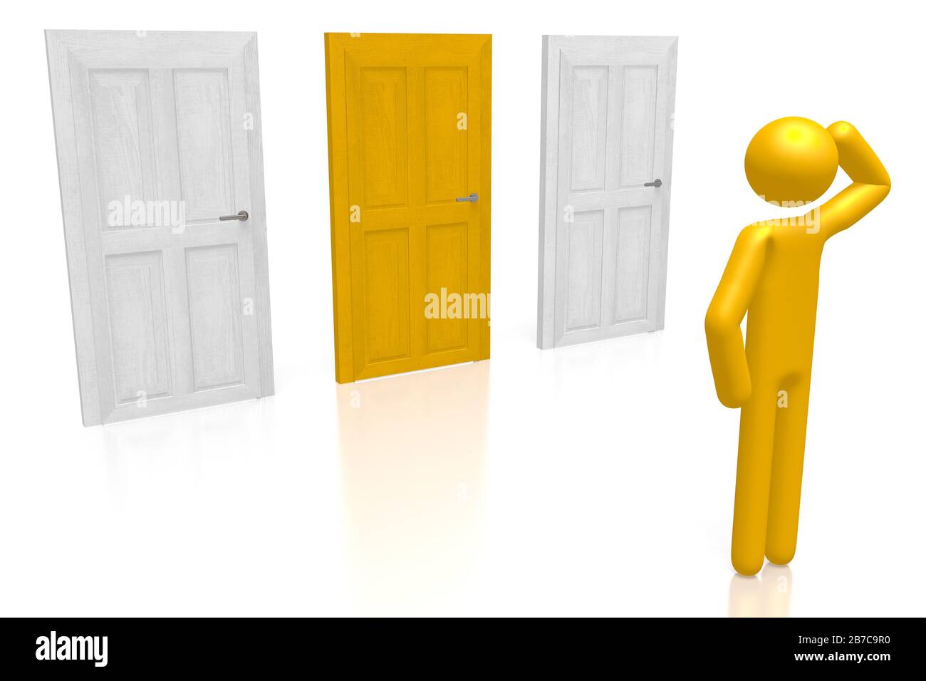 3D cartoon character, doors - choice concept Stock Photo - Alamy