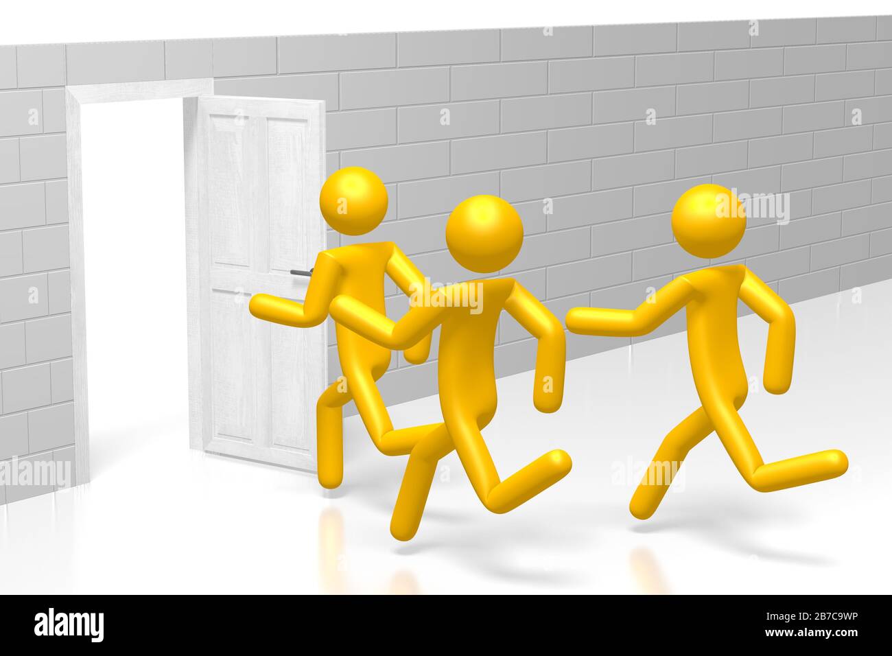 3D running cartoon characters, door, wall - competition concept Stock ...