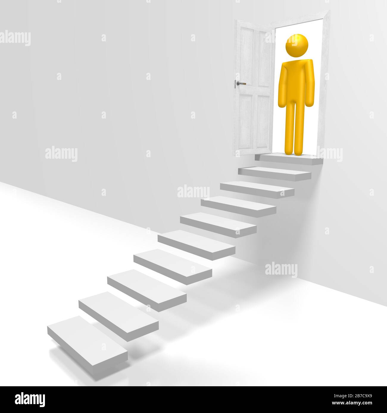 3D cartoon character, steps, door Stock Photo - Alamy