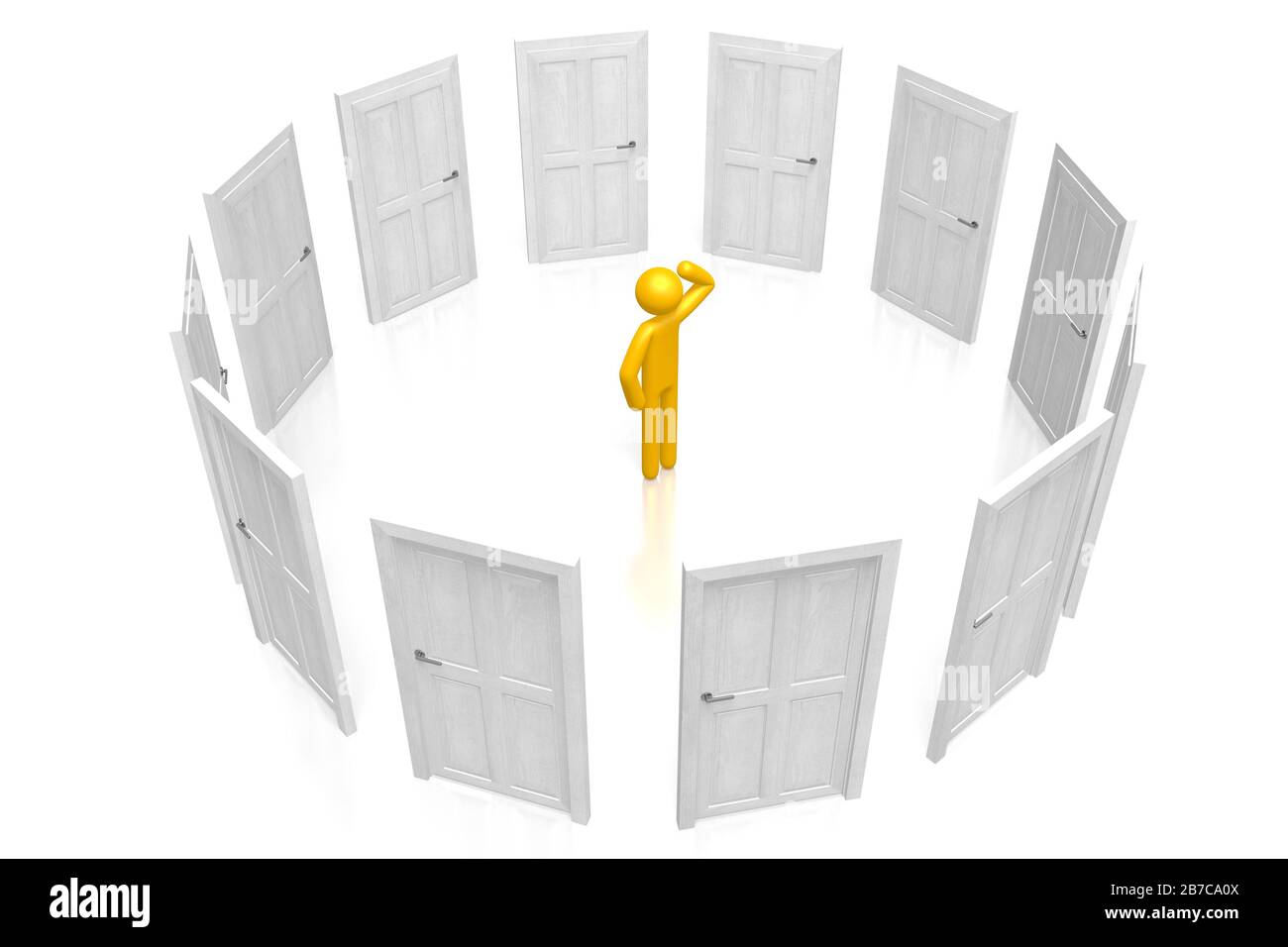 3D cartoon character, doors - choice concept Stock Photo - Alamy