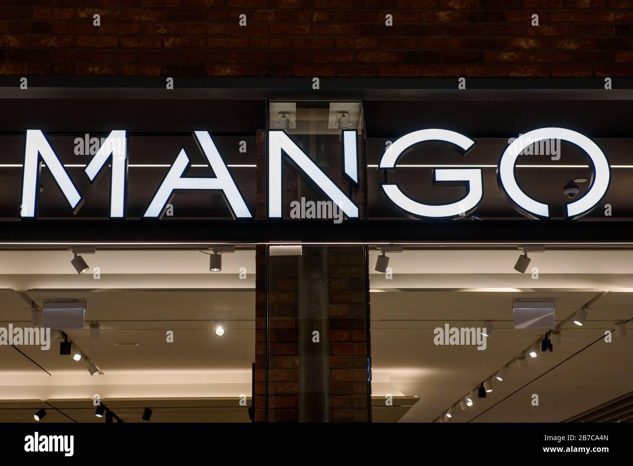 RIGA, LATVIA. 4th April 2019. Logo of MANGO company's shop at Akropole ...