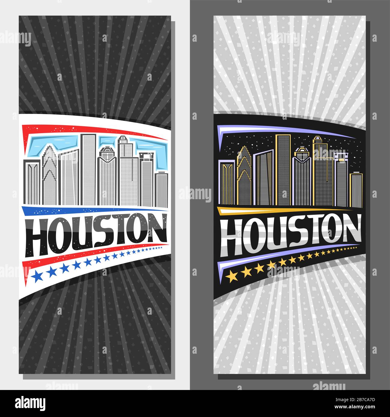 Vector layouts for Houston, decorative leaflet with line illustration ...