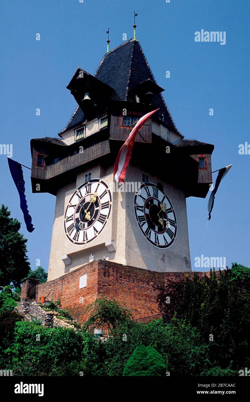 Austria, clock tower aka Uhrturm - the landmark of the capital of ...