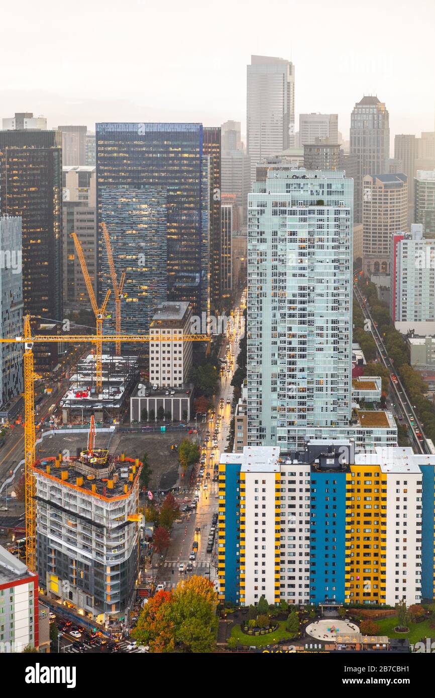 Seattle, Washington, USA - October 9, 2019: Aerial view of downtown in ...