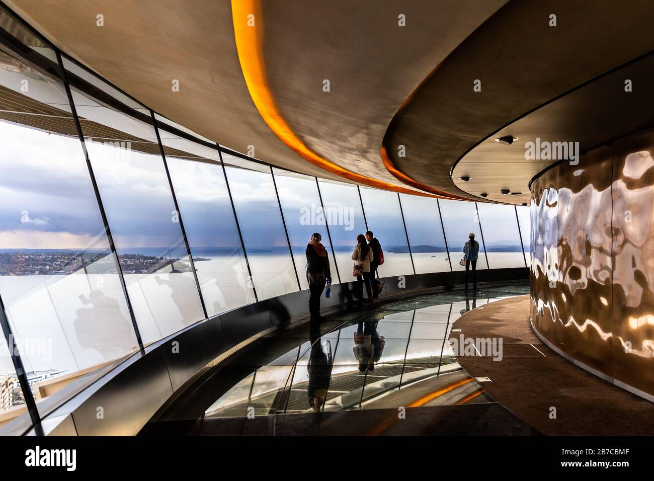 Seattle, Washington, USA - October 9, 2019: Tourists looking down ...