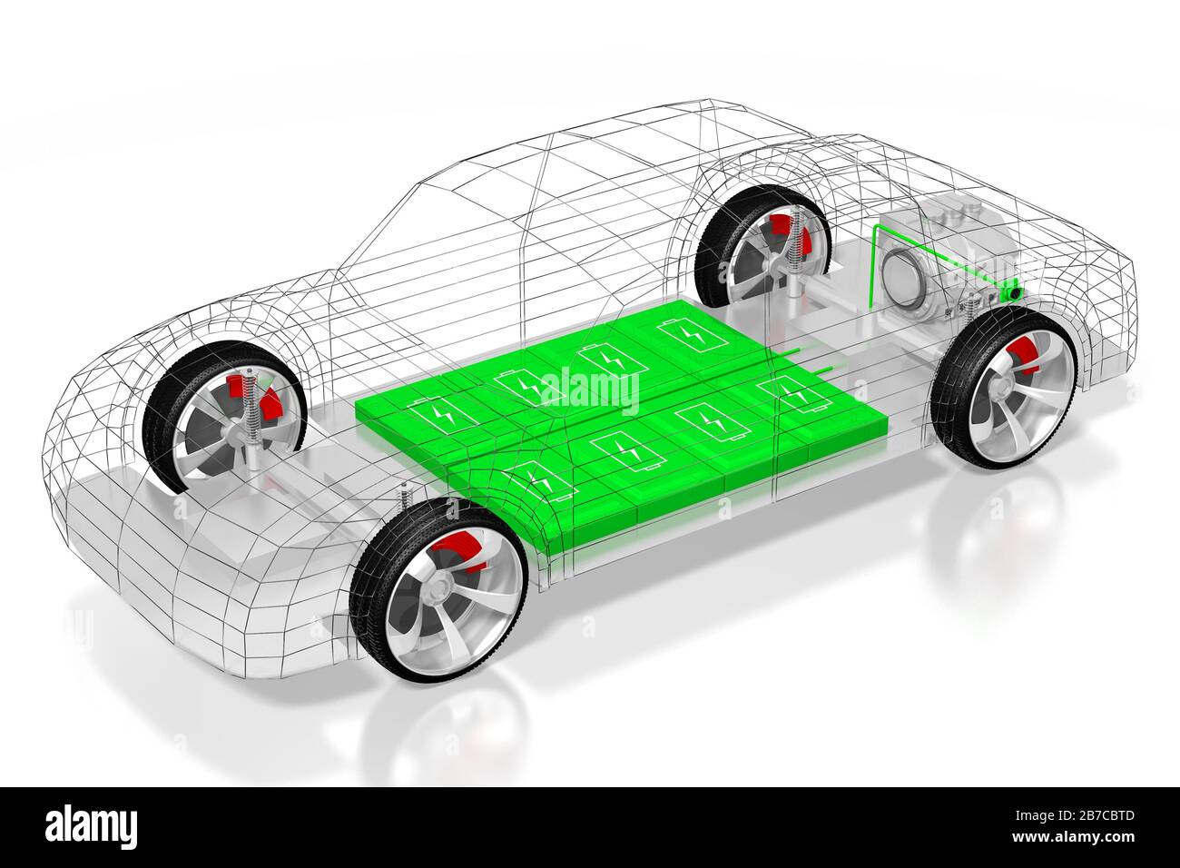 Electric car/ electric vehicle - e-mobility concept. 3D rendering Stock ...