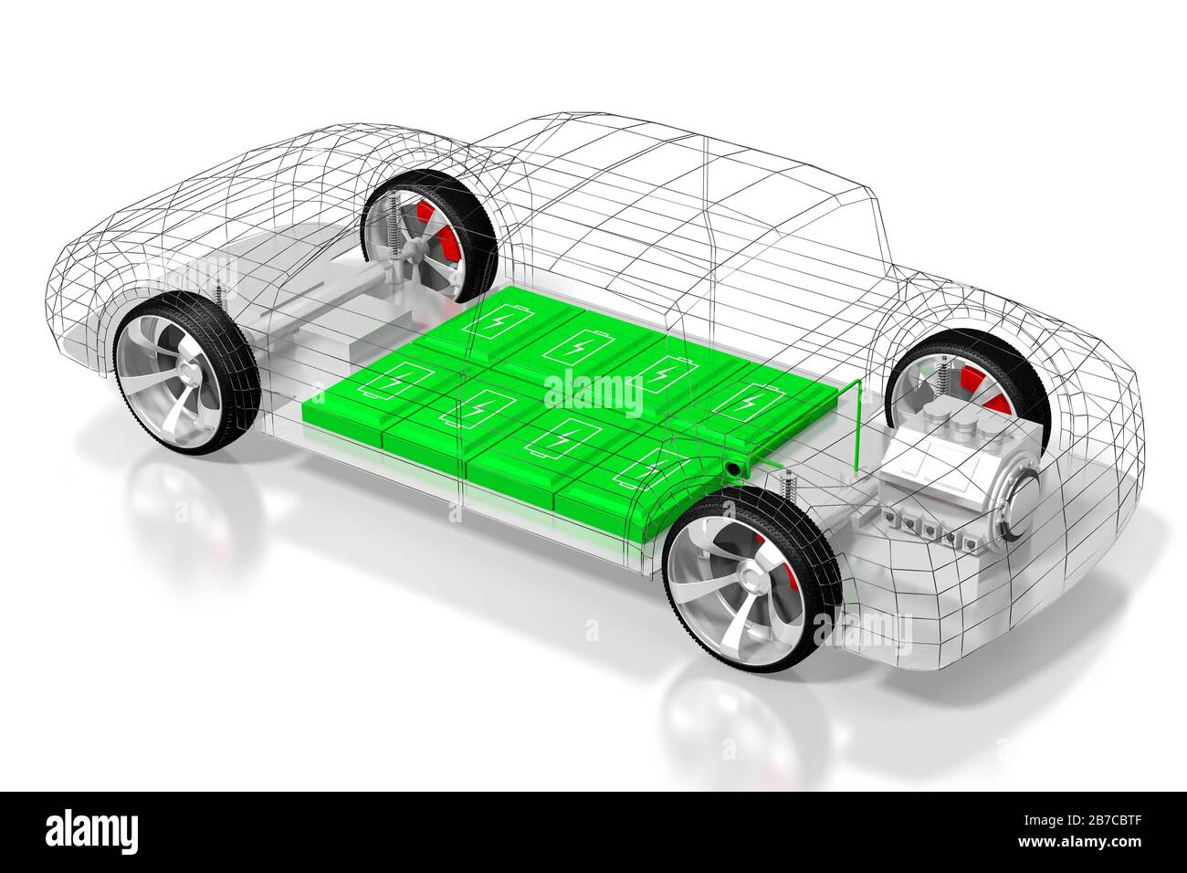 Electric car/ electric vehicle - e-mobility concept. 3D rendering Stock ...