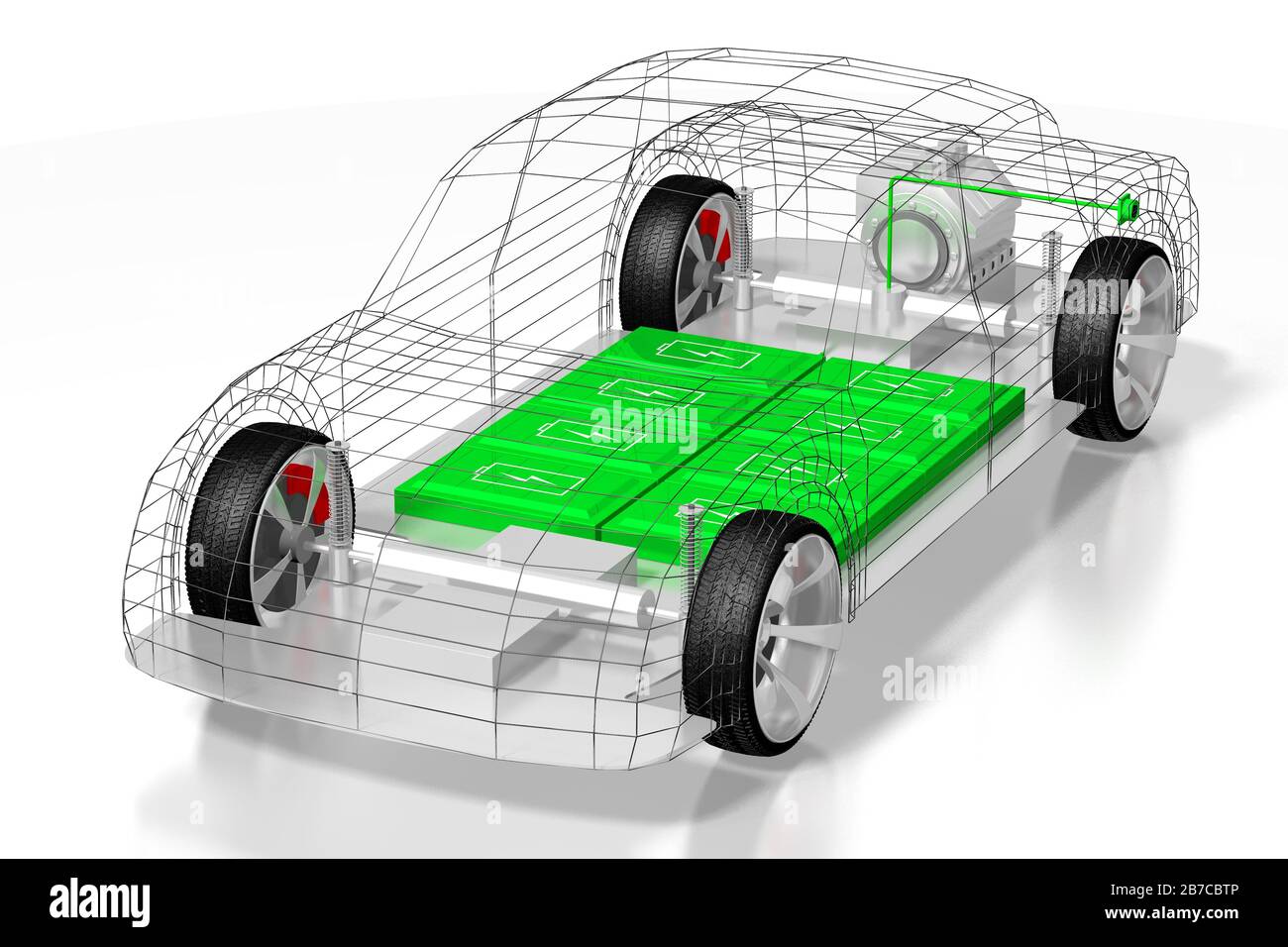 Electric car/ electric vehicle - e-mobility concept. 3D rendering Stock ...