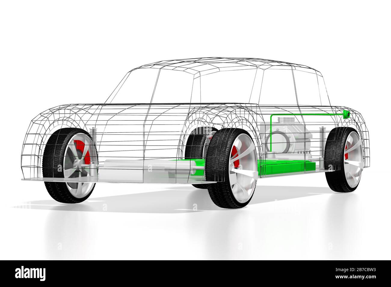 Electric car/ electric vehicle - e-mobility concept. 3D rendering Stock ...