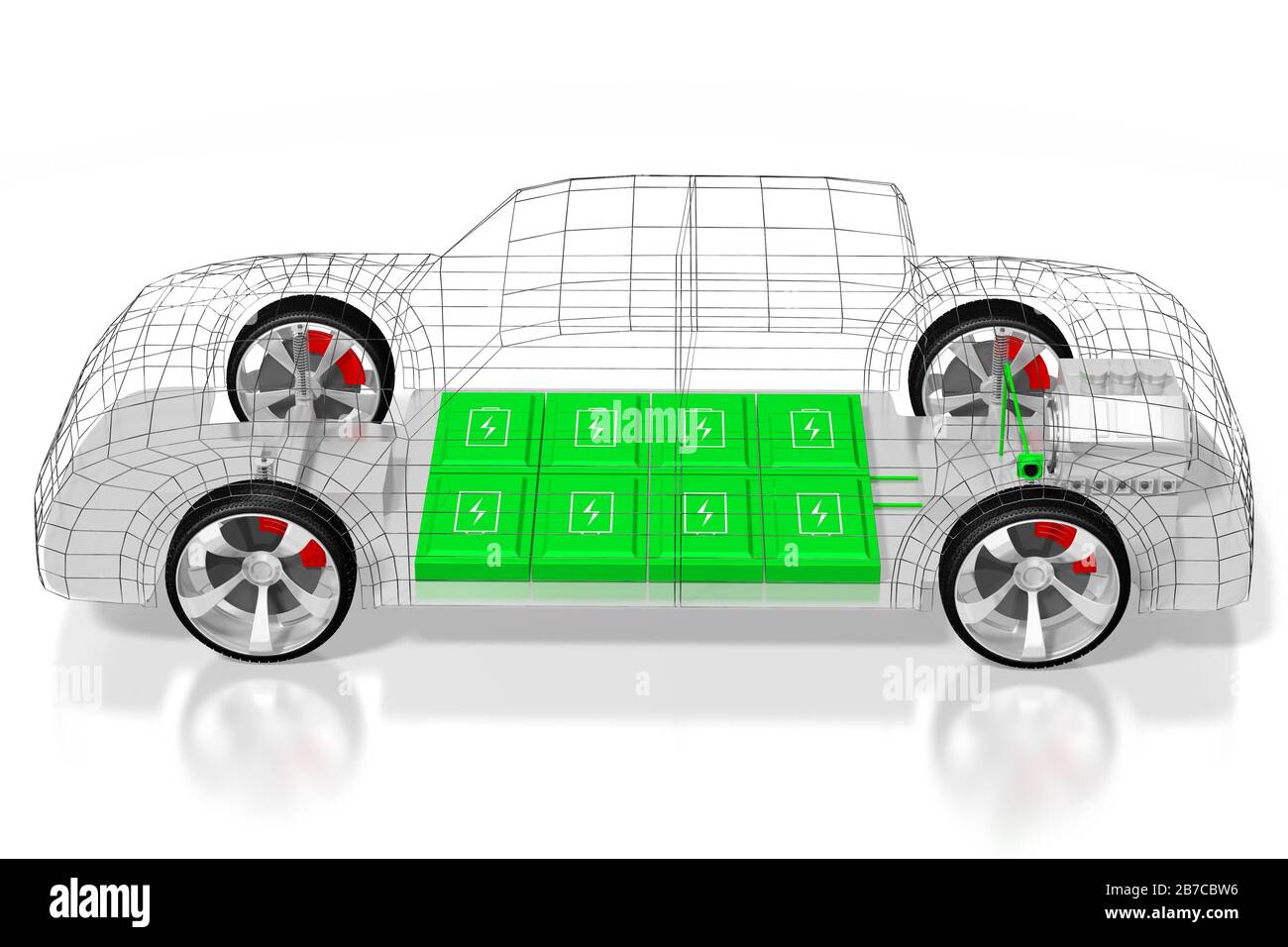 Electric car/ electric vehicle - e-mobility concept. 3D rendering Stock ...