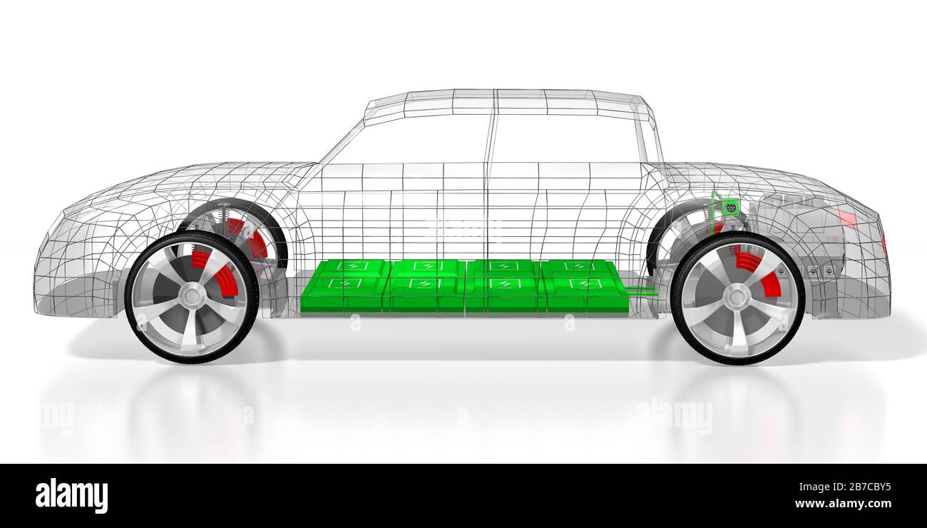 Electric car/ electric vehicle - e-mobility concept. 3D rendering Stock ...