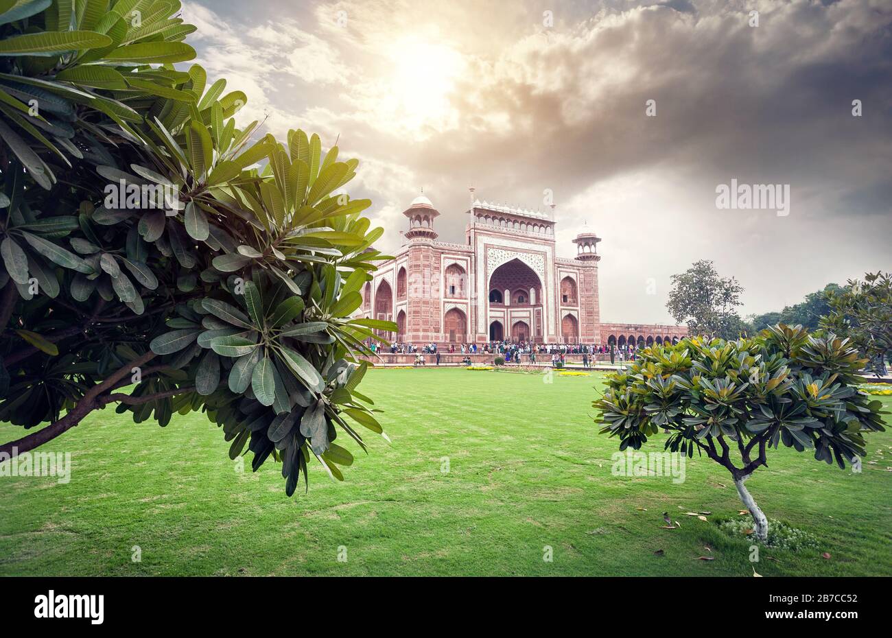 Main gate with towers in Taj Mahal complex one of the wonder of the ...