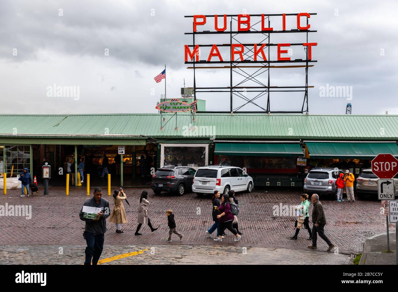 Seattle, Washington, USA - October 9, 2019: People walking around ...