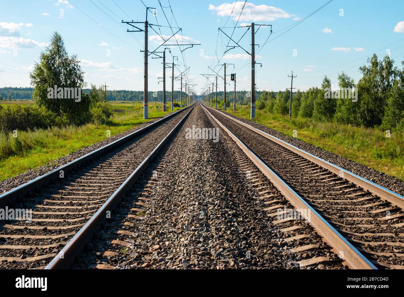 railroad tracks, field and forest Stock Photo - Alamy