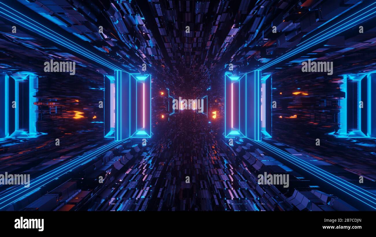 Illustration of several blue lights flowing into one direction Stock ...