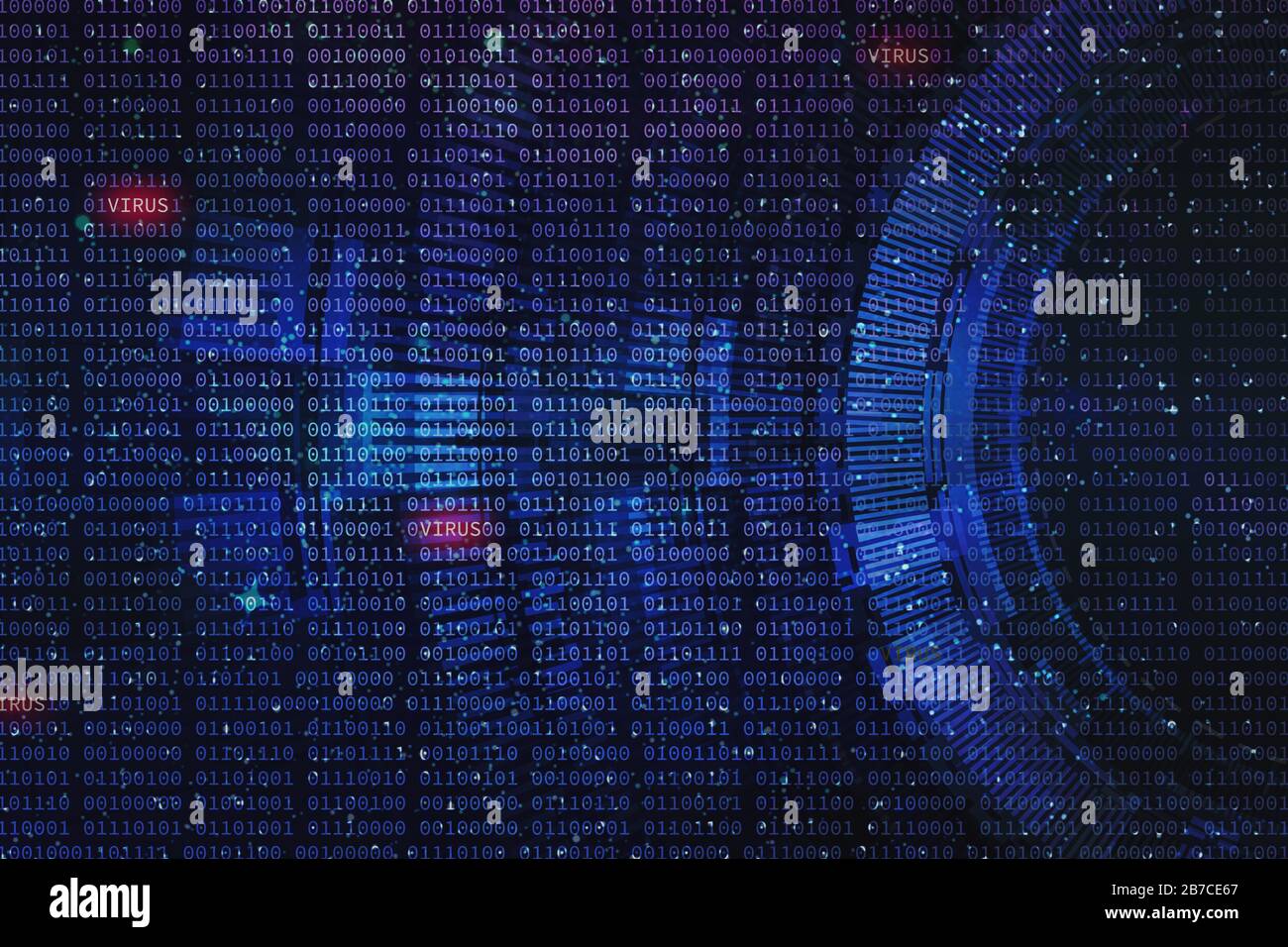 Virus word amongst binary number circular technology galaxy effect ...