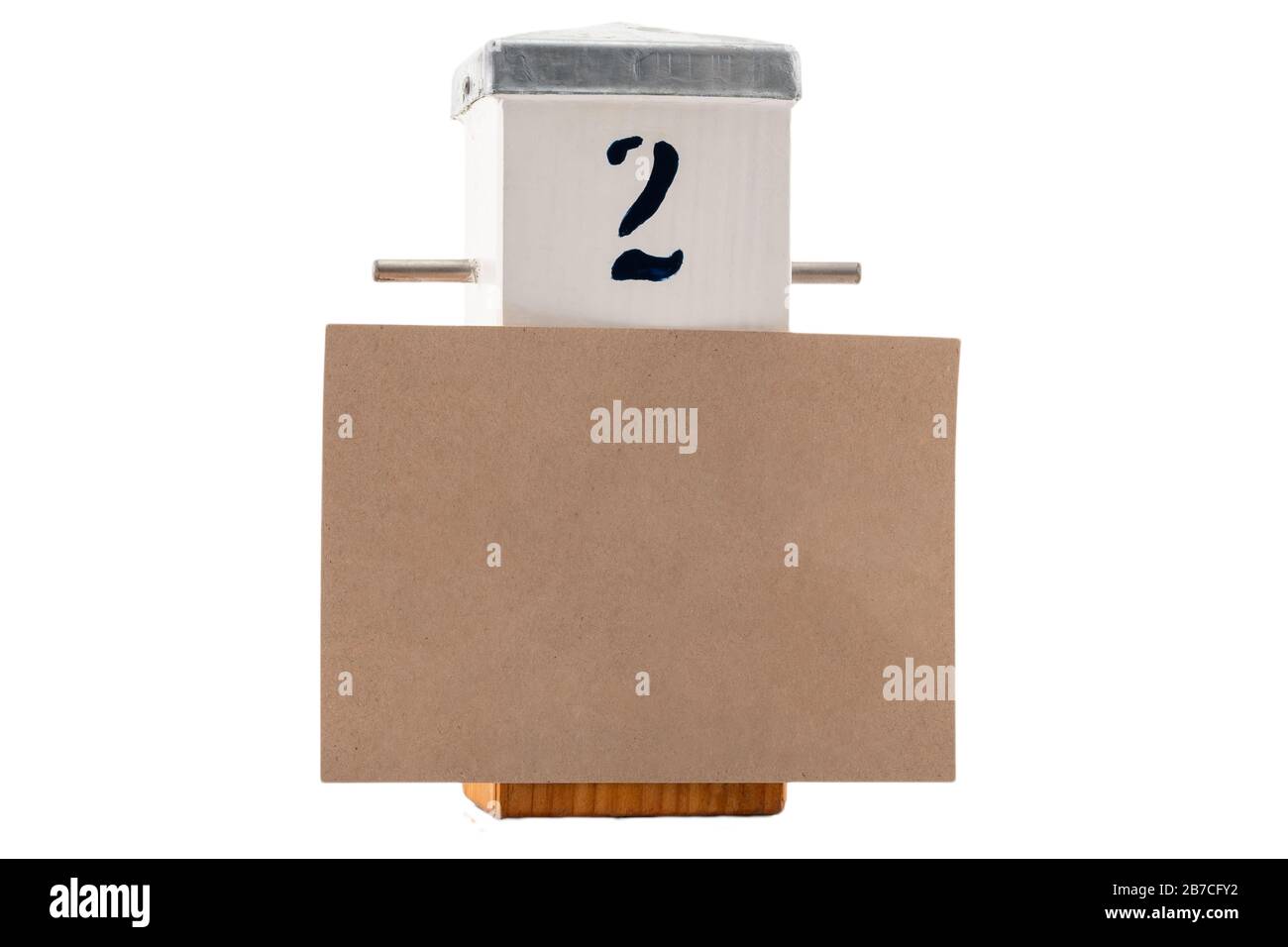 White pole with number "2" on it with a rectangle shaped box for text ...