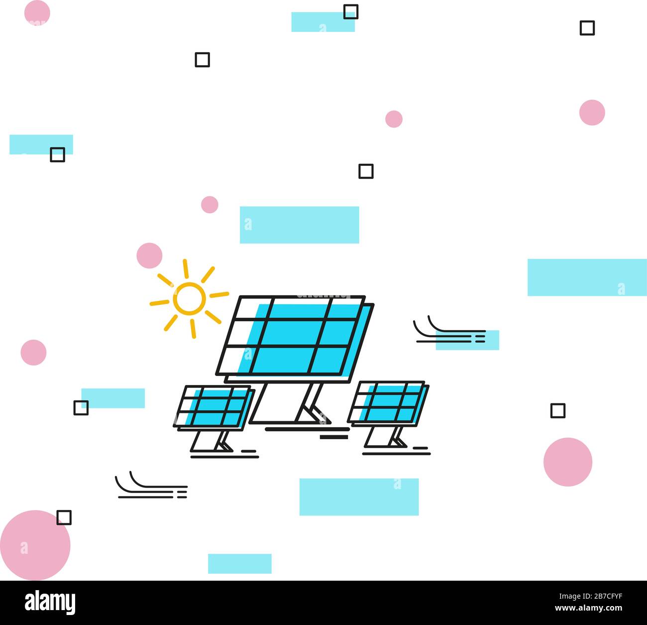 Solar pane line art. Saving nature or ecology concept. Vector linear ...