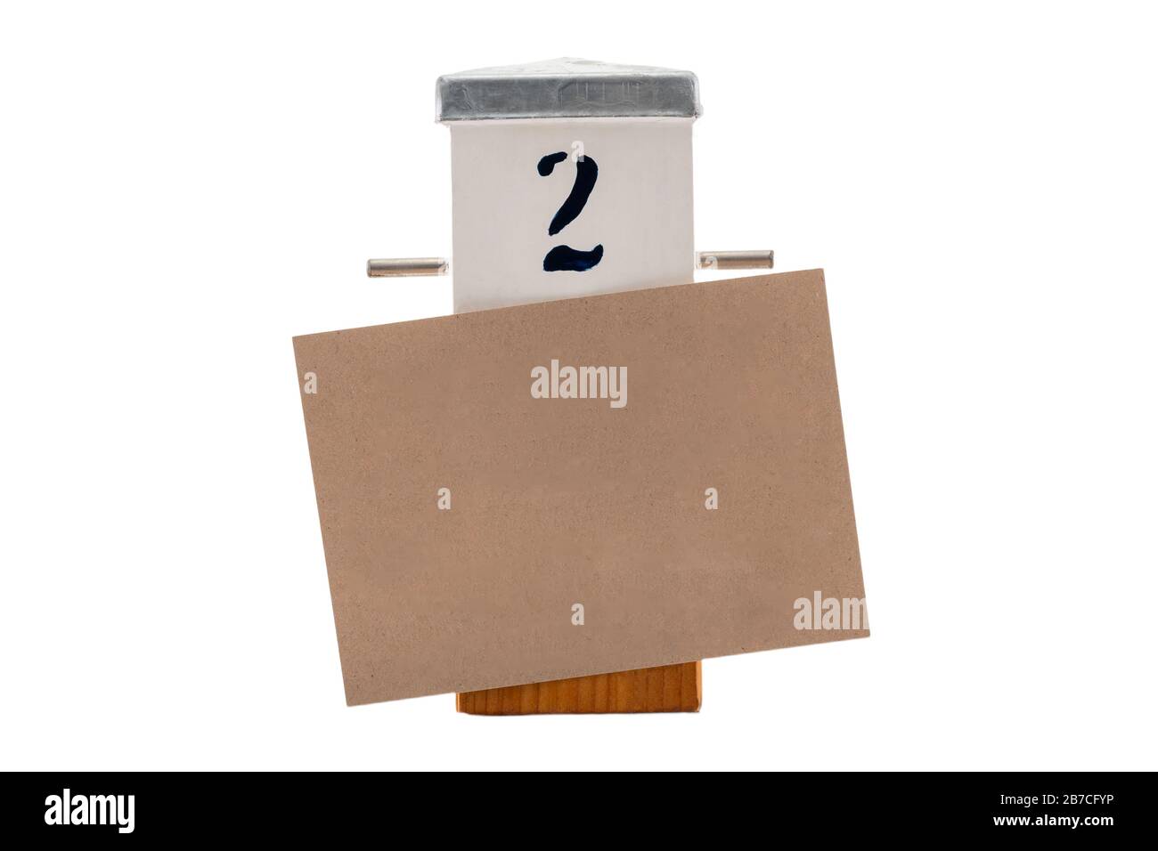 White pole with number "2" on it with a rectangle shaped box for text ...