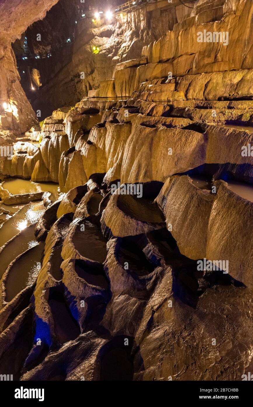 Devine Field or Rimstone Dam in the Lion Hall in Jiuxiang Gorge and ...