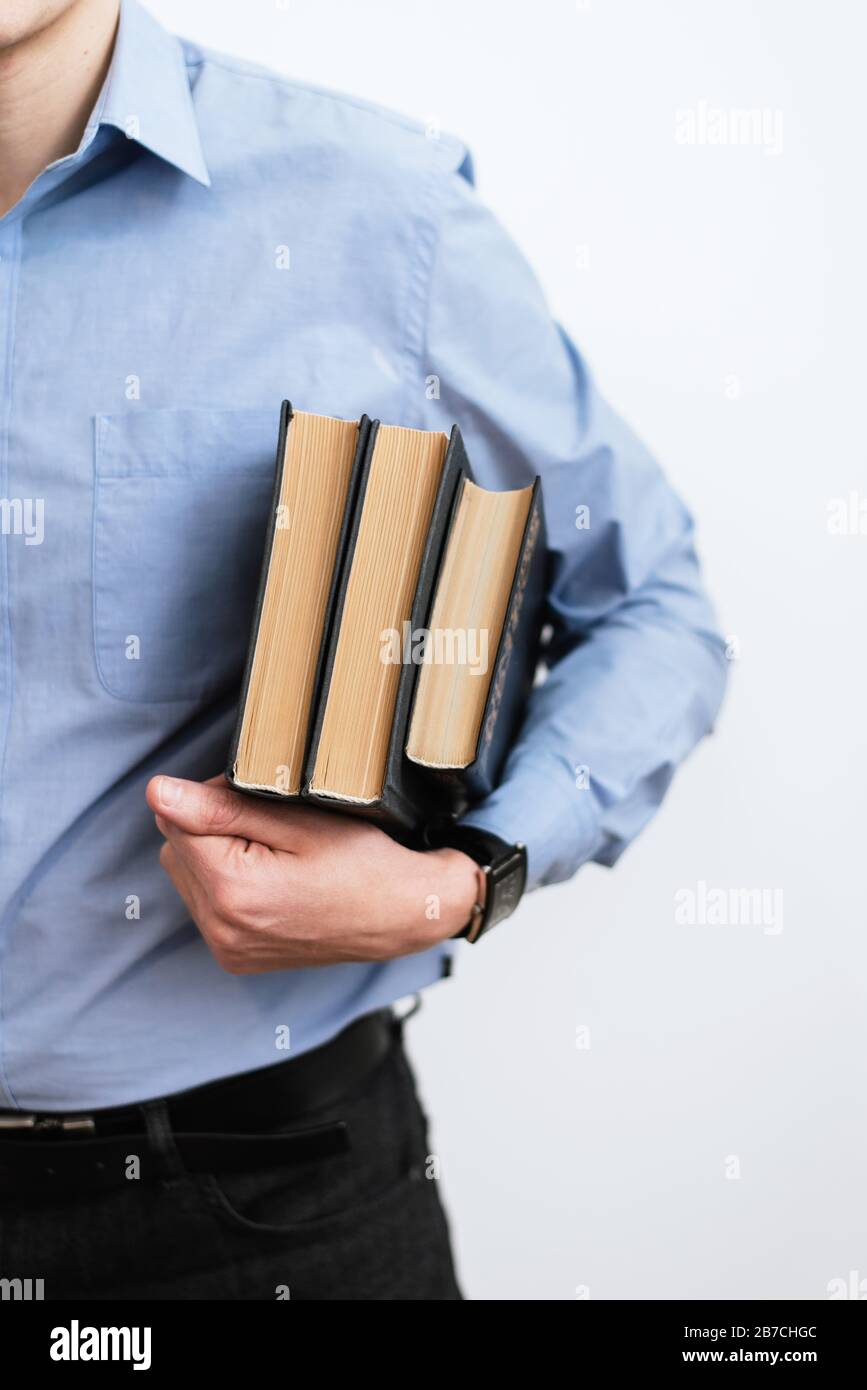 Knowledge is power - Happy businessman using holding a book. University ...