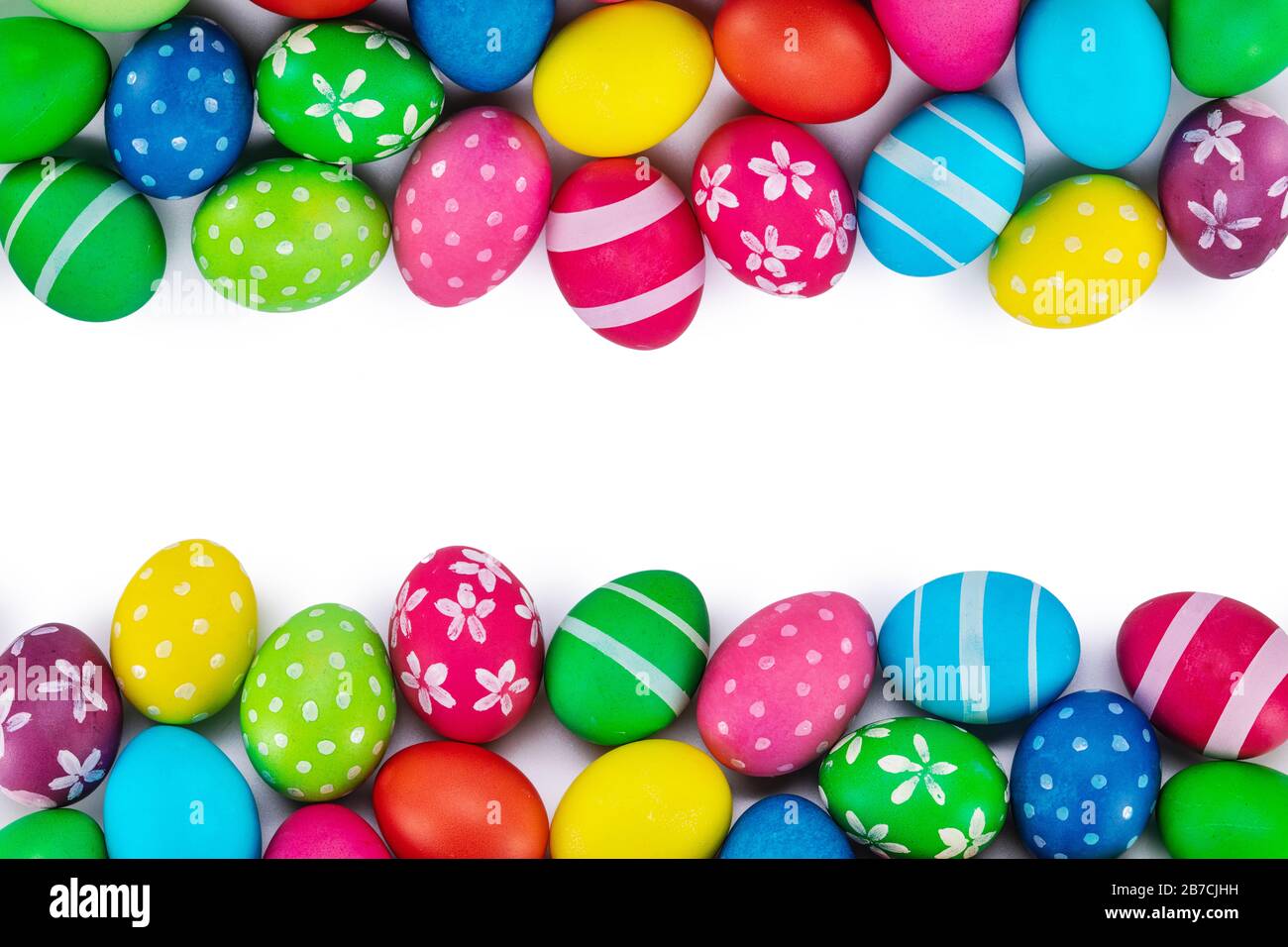 Colorful Easter egg top view border frame isolated on white background Stock Photo - Alamy