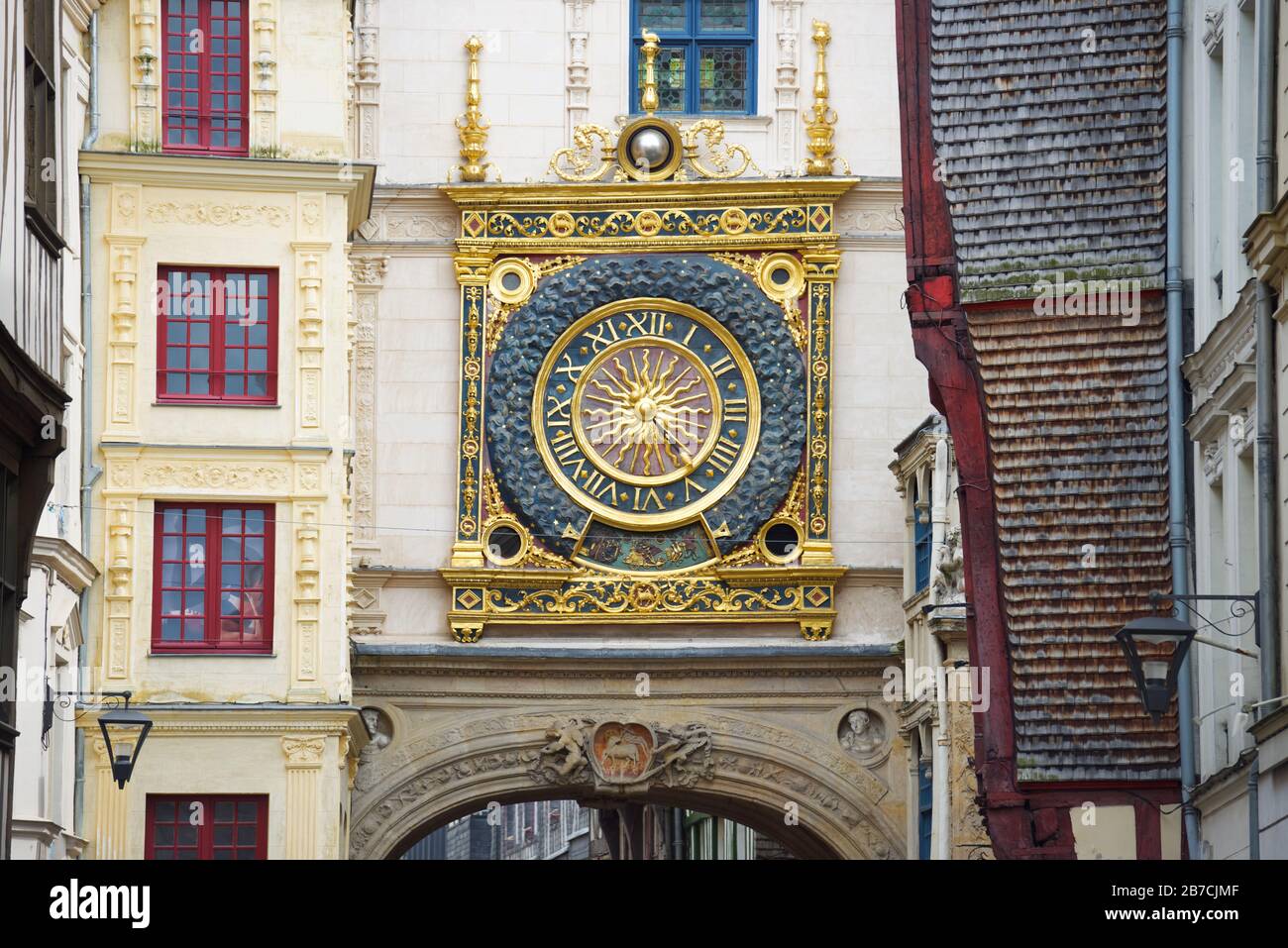 Clock, named as Gros Horloge, in Rouen, Normandy, France Stock Photo ...