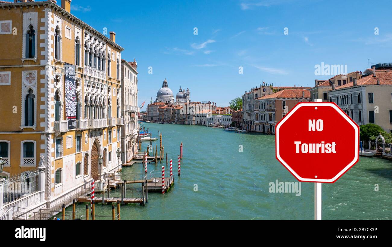No tourist sign on a stop sign representing tourists in Venice due to ...