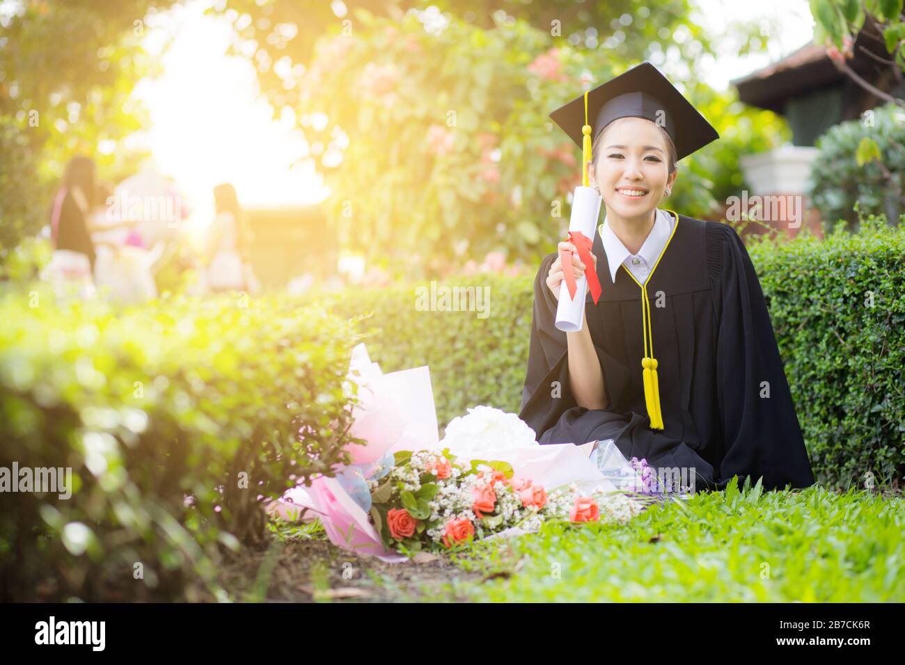 Happy graduated student girl - congratulations of education success ...