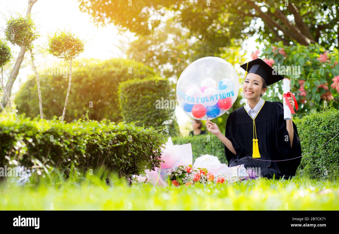 Happy graduated student girl - congratulations of education success ...