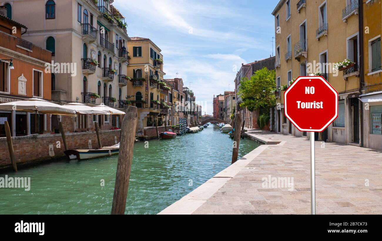 No tourist sign on a stop sign representing tourists in Venice due to ...