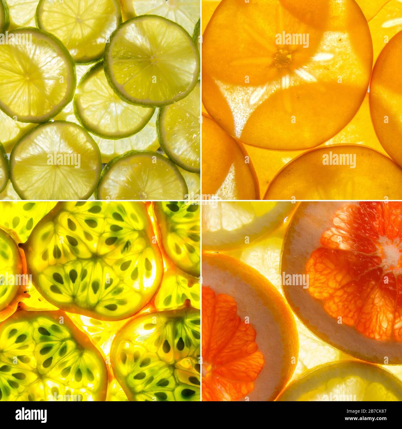 assorted collage of back lit fruit slices Stock Photo - Alamy