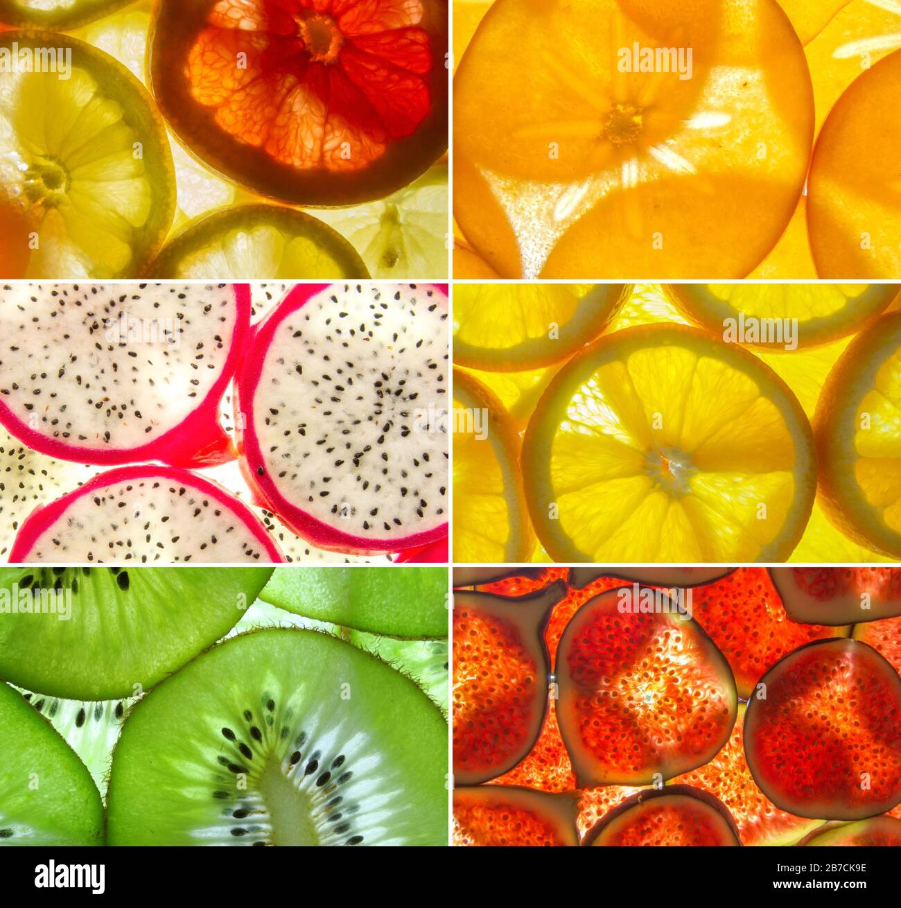 assorted collage of back lit fruit slices Stock Photo - Alamy