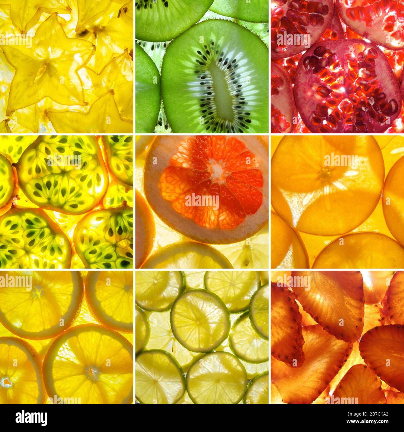 assorted collage of back lit fruit slices Stock Photo - Alamy