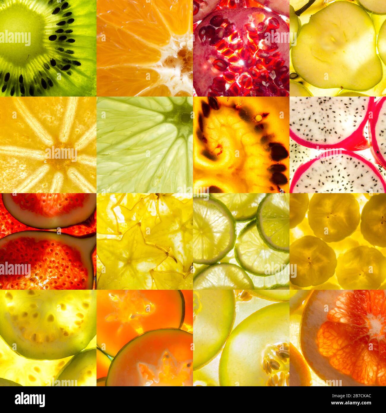 assorted collage of back lit fruit slices Stock Photo - Alamy