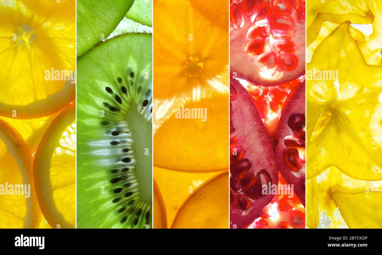 assorted collage of back lit fruit slices Stock Photo - Alamy