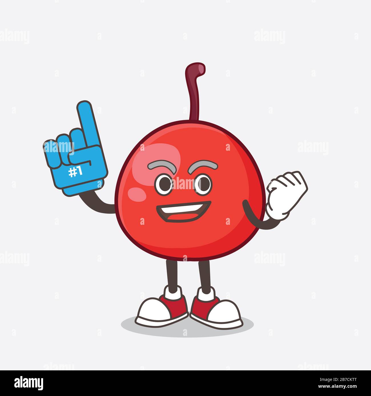 A picture of Red Berry cartoon mascot character holding a Foam finger ...