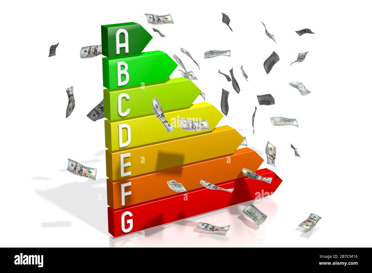 3D energy efficiency chart - power/ electricity saving concept - A, B ...