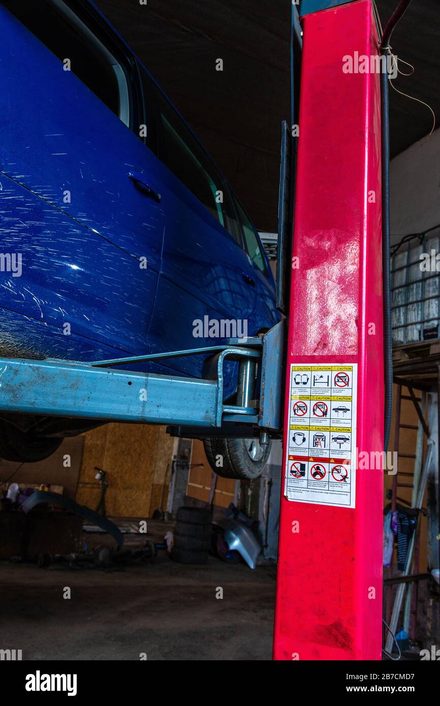 Bottom view of the car for scheduled maintenance at the bus station ...