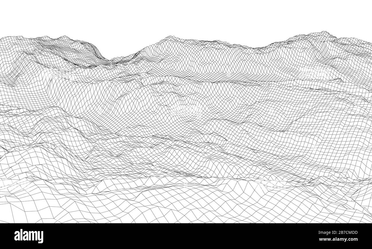 Abstract 3d wire-frame landscape. Blueprint style. Vector rendering ...