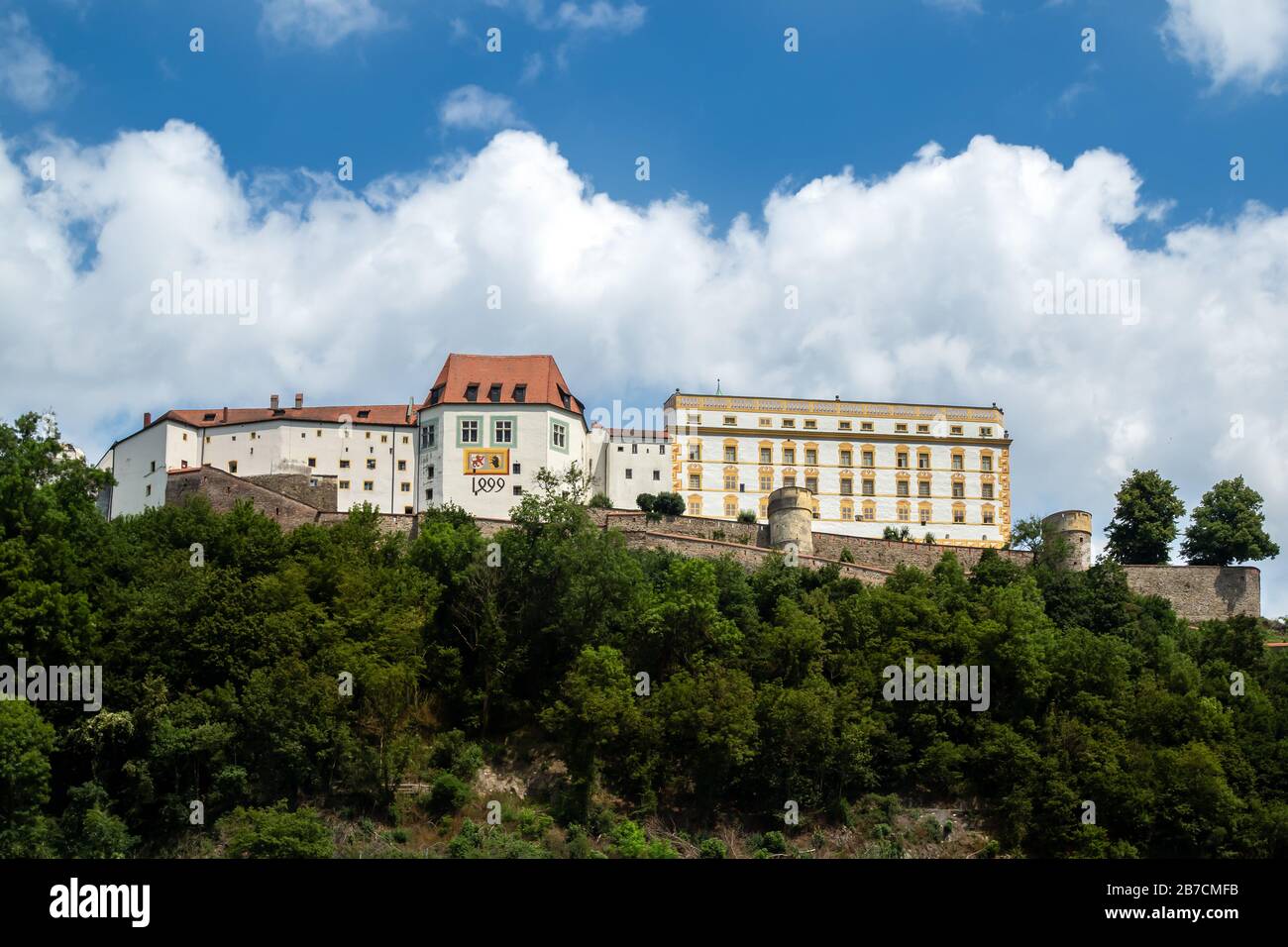 PASSAU, GERMANY - JULY12, 2019: Panoramic view of the Veste Oberhaus ...