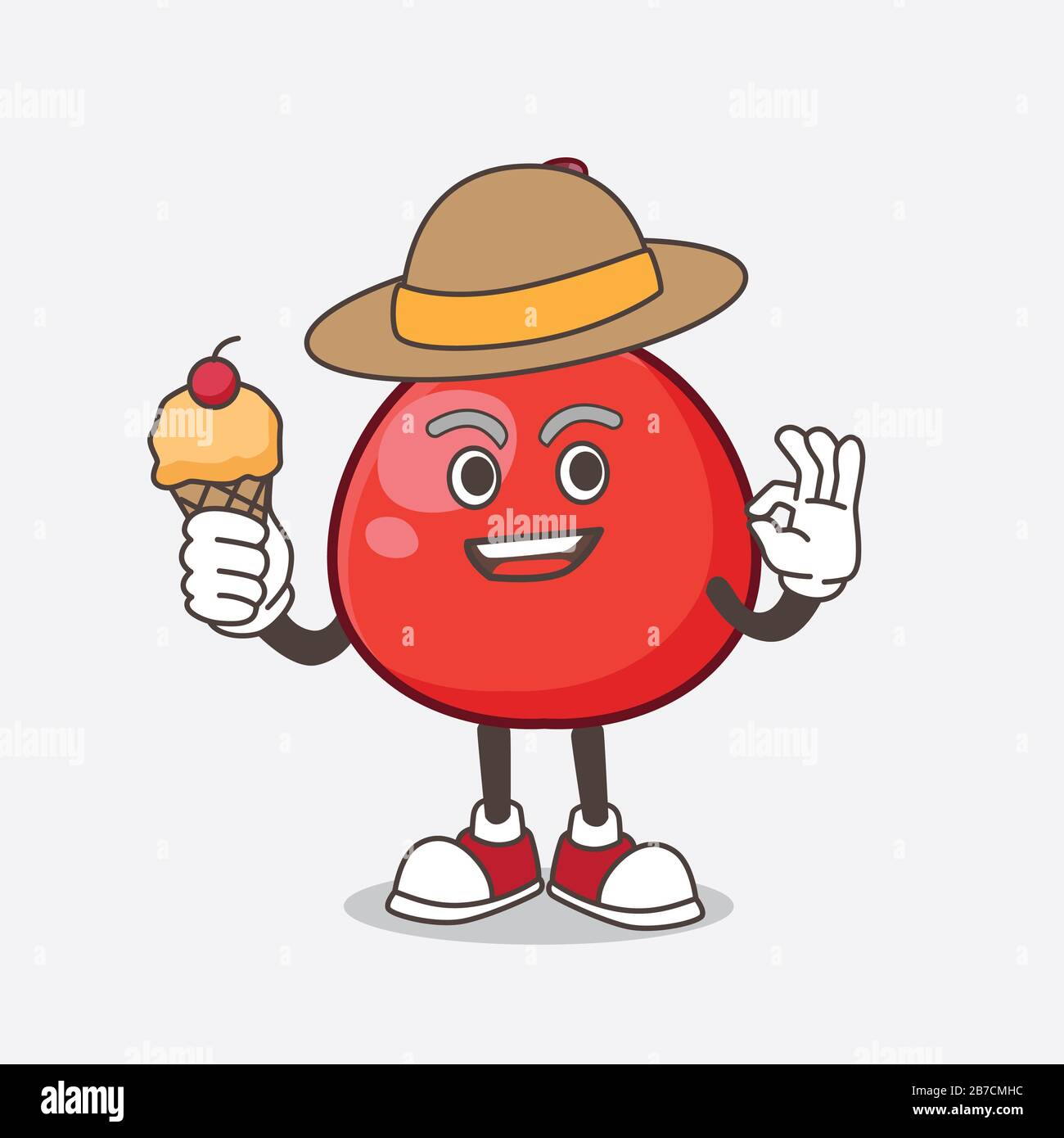 A picture of Red Berry cartoon mascot character holding ice cream Stock ...
