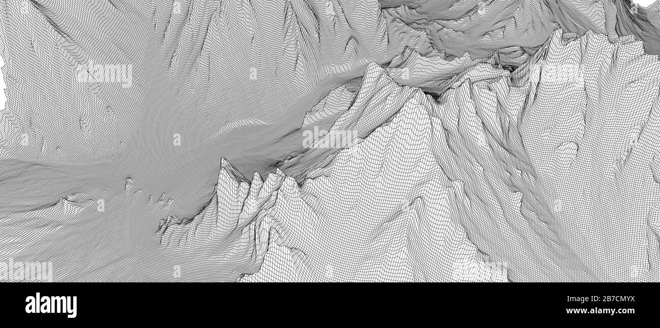 Abstract 3d wire-frame landscape. Blueprint style. Vector rendering ...