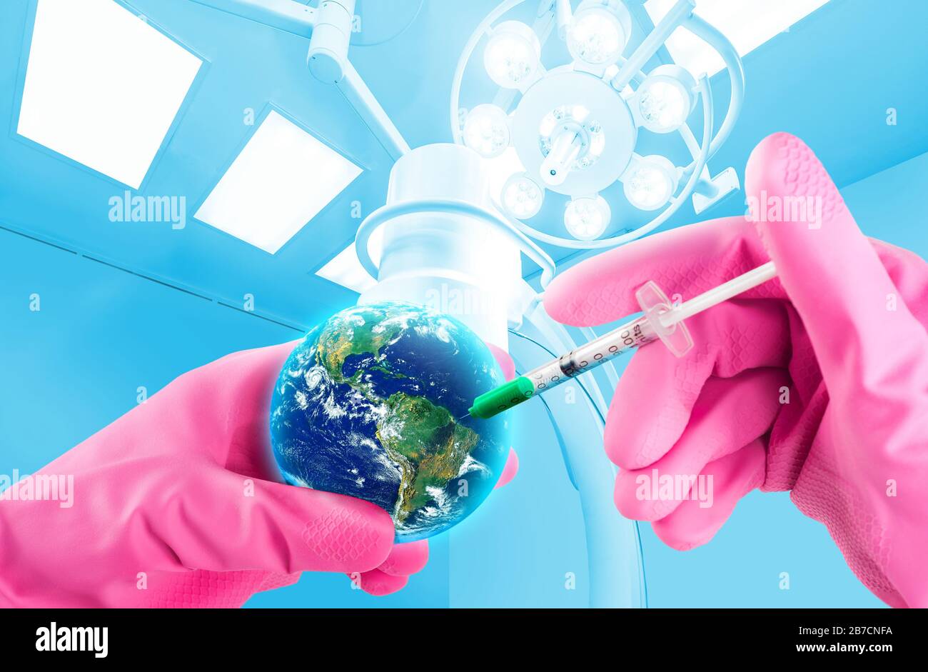 Earth taking an injection in the intensive care unit room. Saving the ...