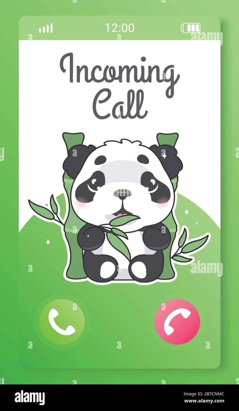 Incoming call kids mobile app screen with cartoon kawaii character ...