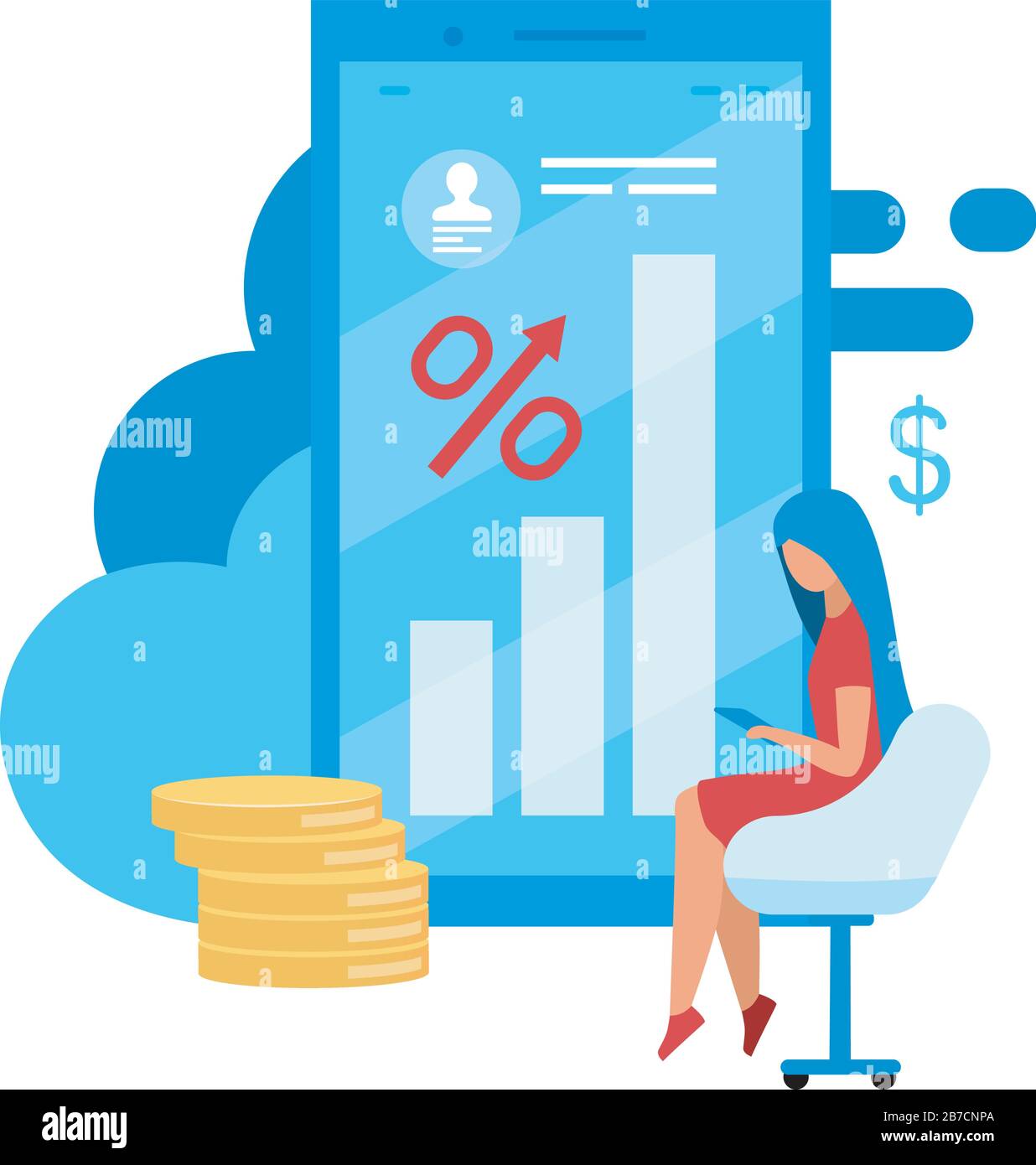 Mobile banking flat vector illustration. Deposit high interest rates ...