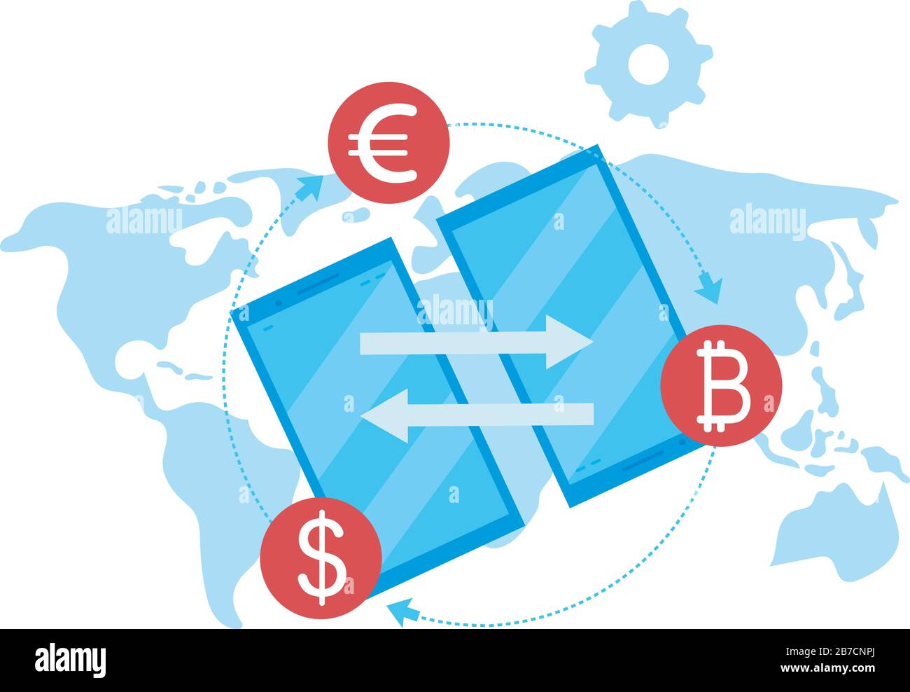 Money transfer flat vector illustration. International financial ...