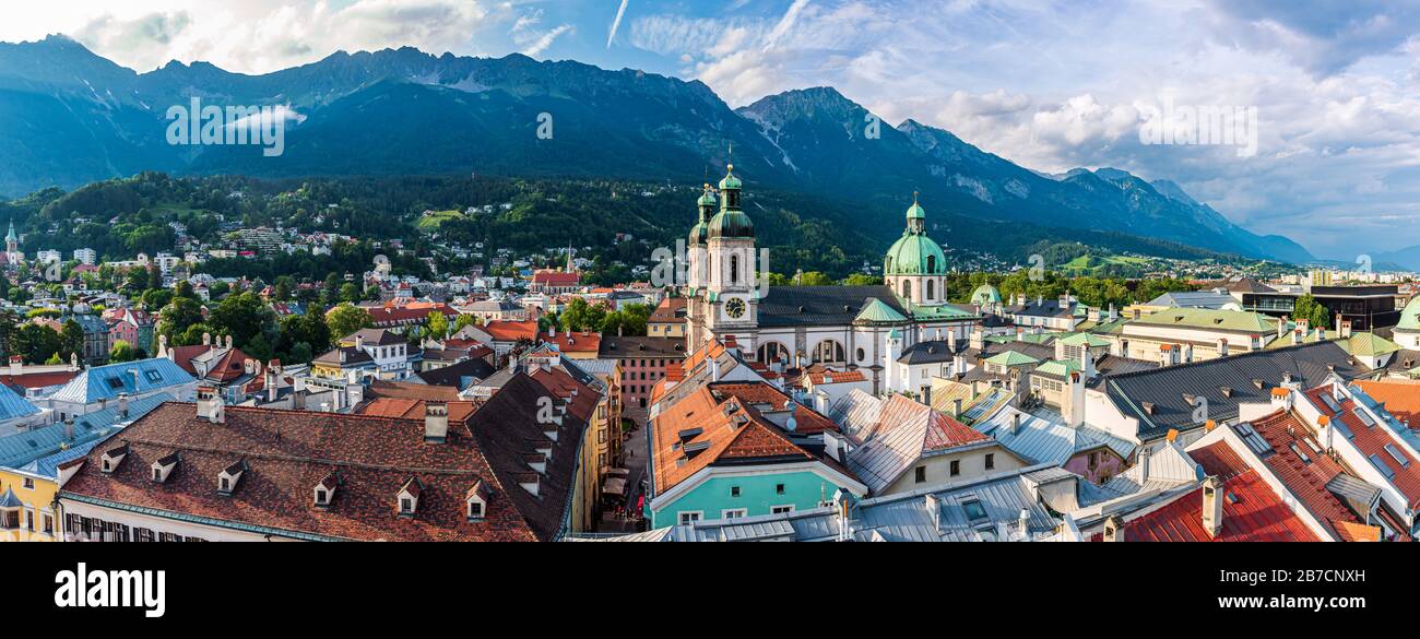 View over the old town of Innsbruck and the Cathedral from the City ...