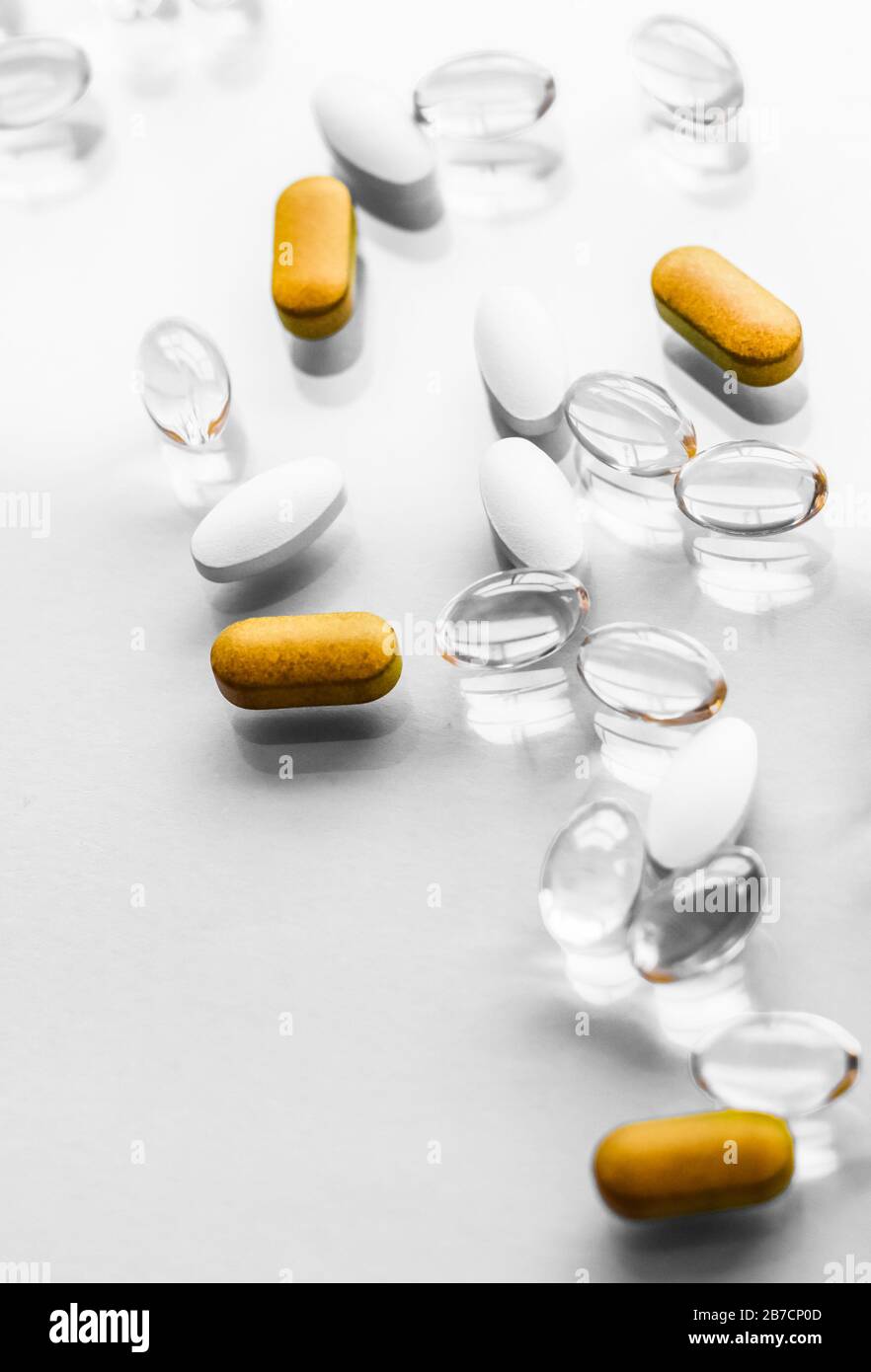 Pills, capsules and probiotics, healthcare and medicine for virus ...