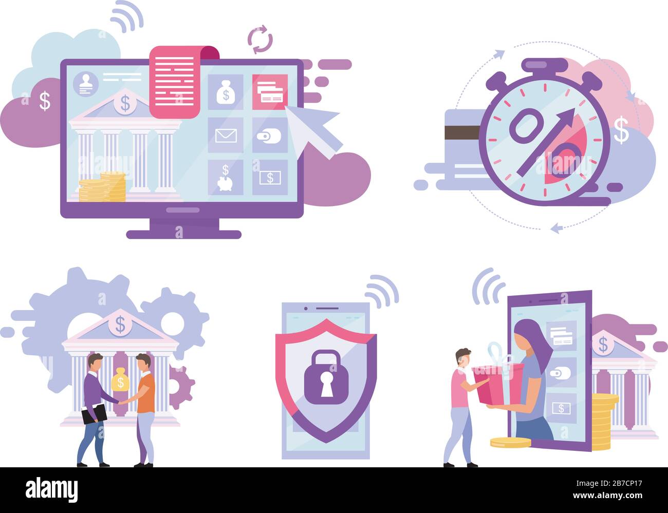 Online banking flat vector illustrations set. Credit card transactions ...